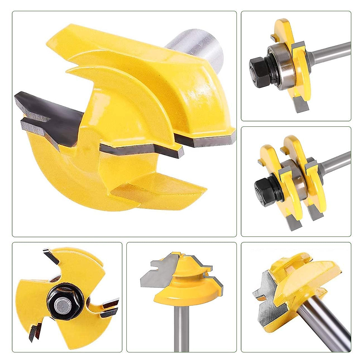 WICHEMI 1/4 Shank Tongue and Groove Router Bits+ 1/4 Shank 45° Lock Miter Router Bit, Wood Milling Cutter Woodworking Grooving Tool Kit for Router Table/Base Router/Kitchen/Bathroom