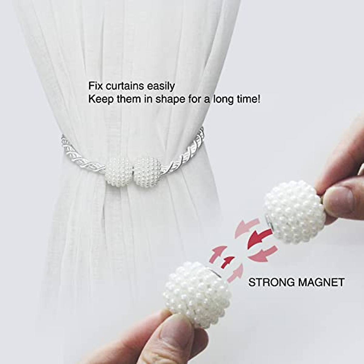 Nieffeiy Magnetic Curtain Tiebacks Convenient Curtains Drape Ties Backs Weave Rope Curtain Holdbacks for Outdoor Window Draperies (Silver, 4)