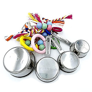 GILYGI Bird Parrots Pullable Stainless Steel Pots Toys, Bird Foraging Toys with Colorful Rope and Wooden Beads Rings for Small and Medium Parrot Bird