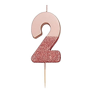Talking Tables Rose Gold Glitter Number 2 Candle Premium Quality Cake Topper Decoration Pretty, Sparkly for Kids, Adults, 21st Birthday Party, Anniversary, Milestone