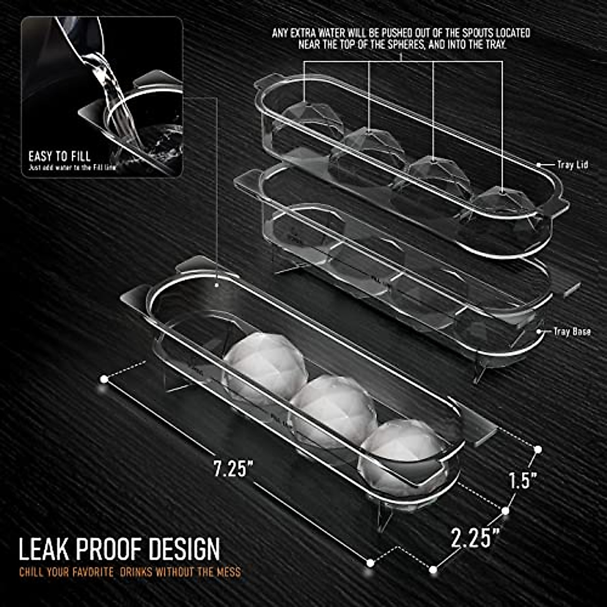 Sorbus Ice Ball Mold Maker - Round Ice Cube Tray with 3D Geometric Design - Sphere Shape Iceball Shaper for Freezer - Great for Whiskey, Bourbon, Cocktails, & Drinks (2 Pack)