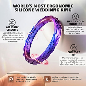 Egnaro Silicone Ring Women, Stackable Braided Rings for Women, Breathable Inner Arc Rubber Rings Women, Unique Design Silicone Wedding Bands Women