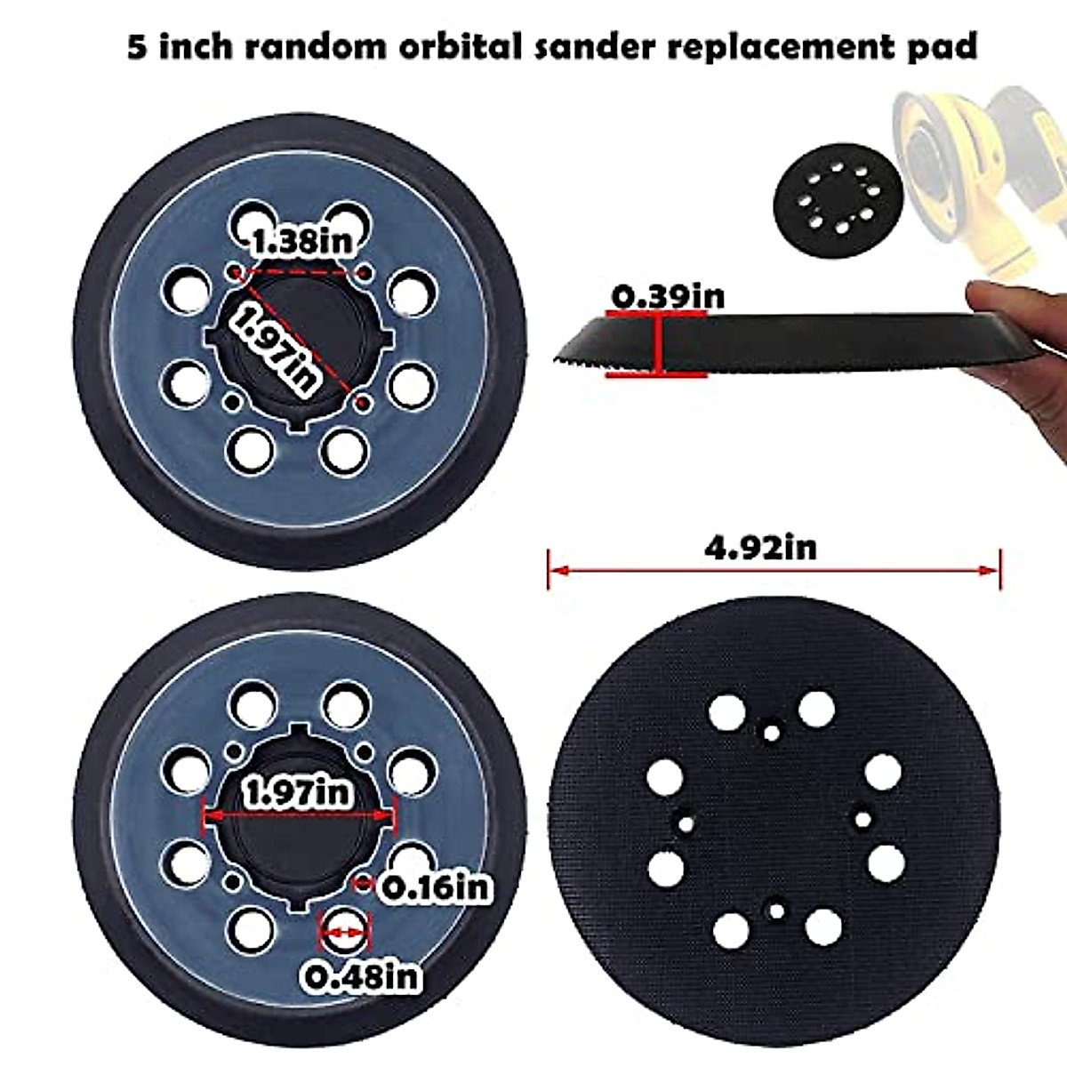 2 Pack 5 inch 8 Hole Hook and Loop Replacement Sanding Pad for DeWalt DWE64233 & N329079 Compatible with DWE6423/6423K, DWE6421/6421K, DWE6421-B2, DWE6421-B3, DWE6421-BR, DCW210B (2 Packs)
