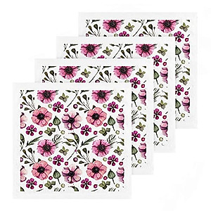 Kigai 2 PCS Fresh Pink Flower Towels Cotton Washcloths Set,Quick Drying & Absorbent Soft Bathroom Hand Towel Lightweight & Portable Fingertip Towel