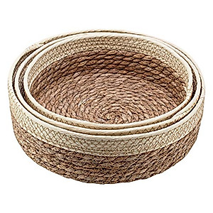 Round Rattan Baskets Set for Organizing Wicker Storage Basket for Fruit, Bread Serving Basket Decorative Gift Baskets Empty, Countertop Baskets for Pantry and Bathroom