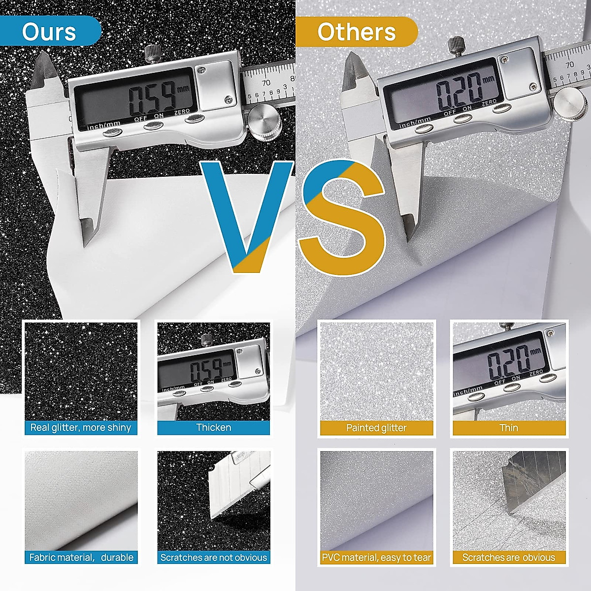 Stickyart Black Glitter Wallpaper Peel and Stick Sparkle Wallpaper Roll Self Adhesive Glitter Contact Paper for Cabinets Removable Glitter Fabric Wallpaper Decorative Bedroom Accent Walls 15.8"x78.7"