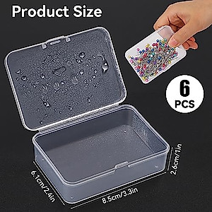 6 PCS Mini Clear Plastic Storage Containers Box Case with Lids Clear Rectangle Box Small Clear Container for Small Items and Other Craft Projects, 3.3 X 2.4 X 1 Inch