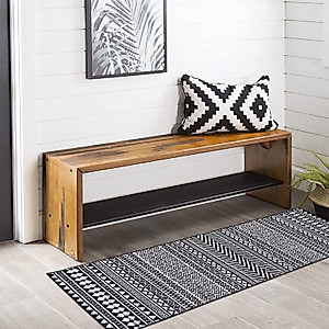 COZYLOOM Washable Rug 2x12 Vintage Low Pile Entryway Rug Runner Boho Geometric Hallway Runners Moroccan Distressed Runner Rug Kitchen Mat Chenille Living Room Home Office Runner Rug, Black