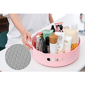 Goeielewe Lazy Susan Organizer Plastic Turntable Round Rotating Storage Organizer Tray with Handle for Kitchen Cabinets, Pantry, Countertops, Bathroom Vanity (Pink, Small: 9.5-Inch)