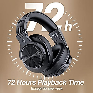 OneOdio A70 Bluetooth Over Ear Headphones, Wireless Headphones w/ 72H Playtime, Hi-Res, 3.5mm/6.35mm Wired Audio Jack for Studio Monitor & Mixing DJ Guitar AMP, Computer Laptop PC Tablet - Black