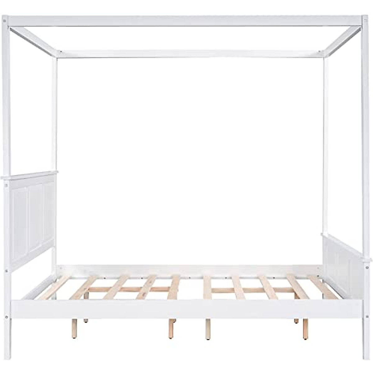 CITYLIGHT Canopy Bed with Headboard & Footboard,Wooden Canopy Bed Frame Queen , Queen Platform Bed Frame with Slat Support Legs for Teens Adults, No Box Spring Needed (Queen ,White)