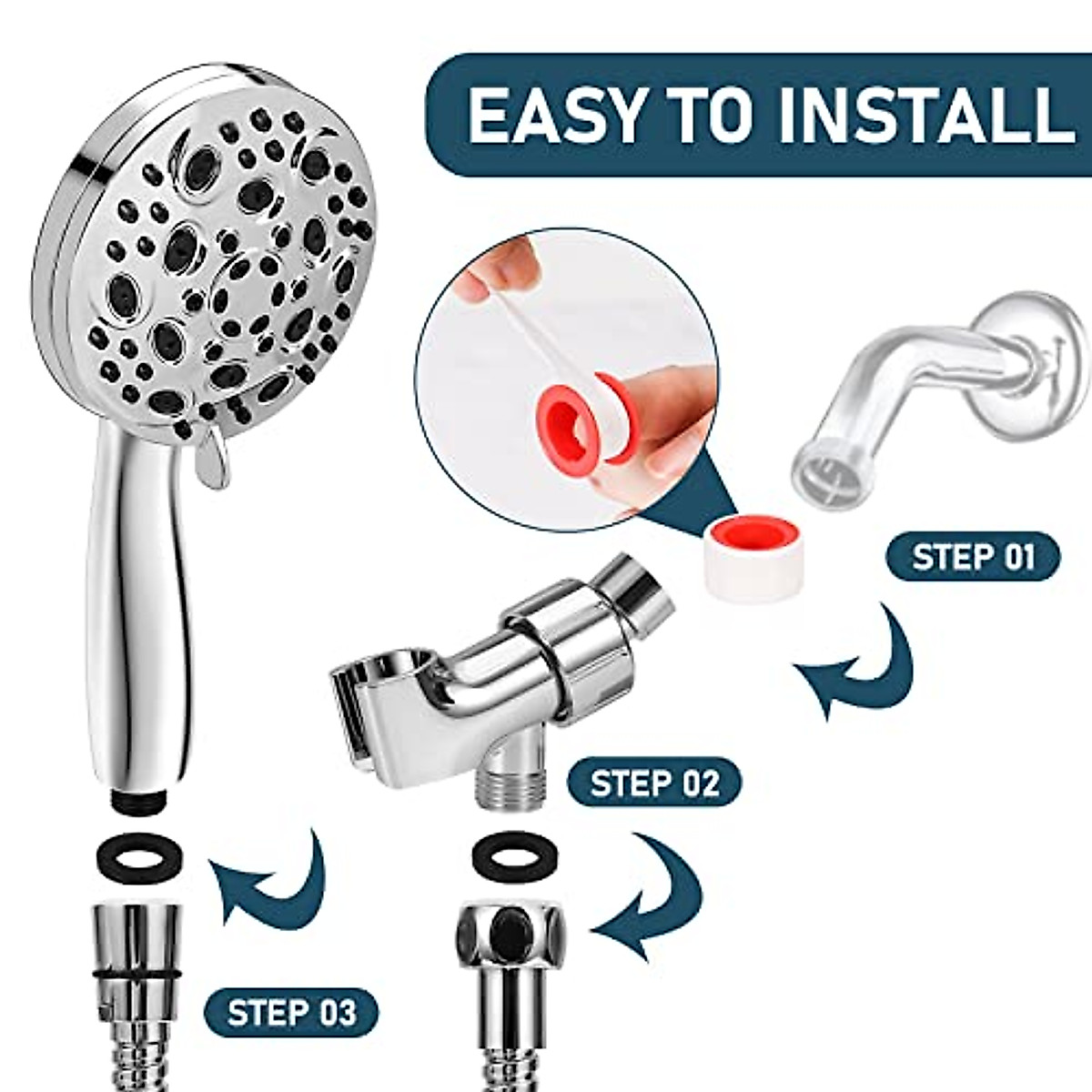 ZYlifemagic High Pressure 10-mode Shower Head With Handheld - Anti-clog Nozzles, Stainless Steel Hose, Cleaning Fuctions For Tubstiles Pets Wall And Overhead Brackets Cleaning -Premium Chrome