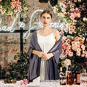 Ciormis Sparkly Shawls for Women, Metallic Black & Silver Wedding Pashmina Shimmer Scarf Wraps for Evening Wear (Black & Silver)