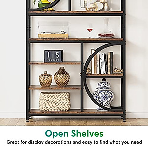 Tribesigns Bookshelf, Industrial 8-Tier Etagere Bookcases, 77-Inch Tall Book Shelf Open Display Shelves, Wood Look Accent Shelving Unit with Metal Frame for Home Office (1, Brown/Black)