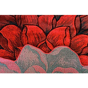 Flowers 3D Effect Hand Carved Thick Artistic Floral Flower Rose Botanical Shape Area Rug Design 301 Red 5'3''x5'3'' Round