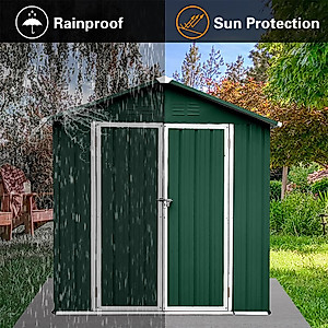 Outdoor Metal Storage Shed,4FTx 6FT Steel Utility Tool Shed Storage House with Door and Lock,Gable Sloping Roof Design Outdoor Storing Tools for Garden,Backyard Green+White