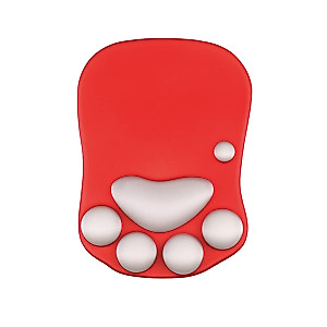 Cute Cat Paw Mouse Pad, Precision Mutispandex Surface, Soft Silicone Filling, Non-Slip PU Base, 270 x 195mm / 10.6 × 7.7 in (Red)