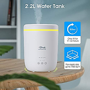 Cool Mist Humidifiers for Bedroom with Night Light, 2.2L Water Tank Essential Oil Diffuser Humidifier for Baby Home and Plants, Quiet Ultrasonic Air Vaporizer, Easy Fill and Clean Safety Shut-off