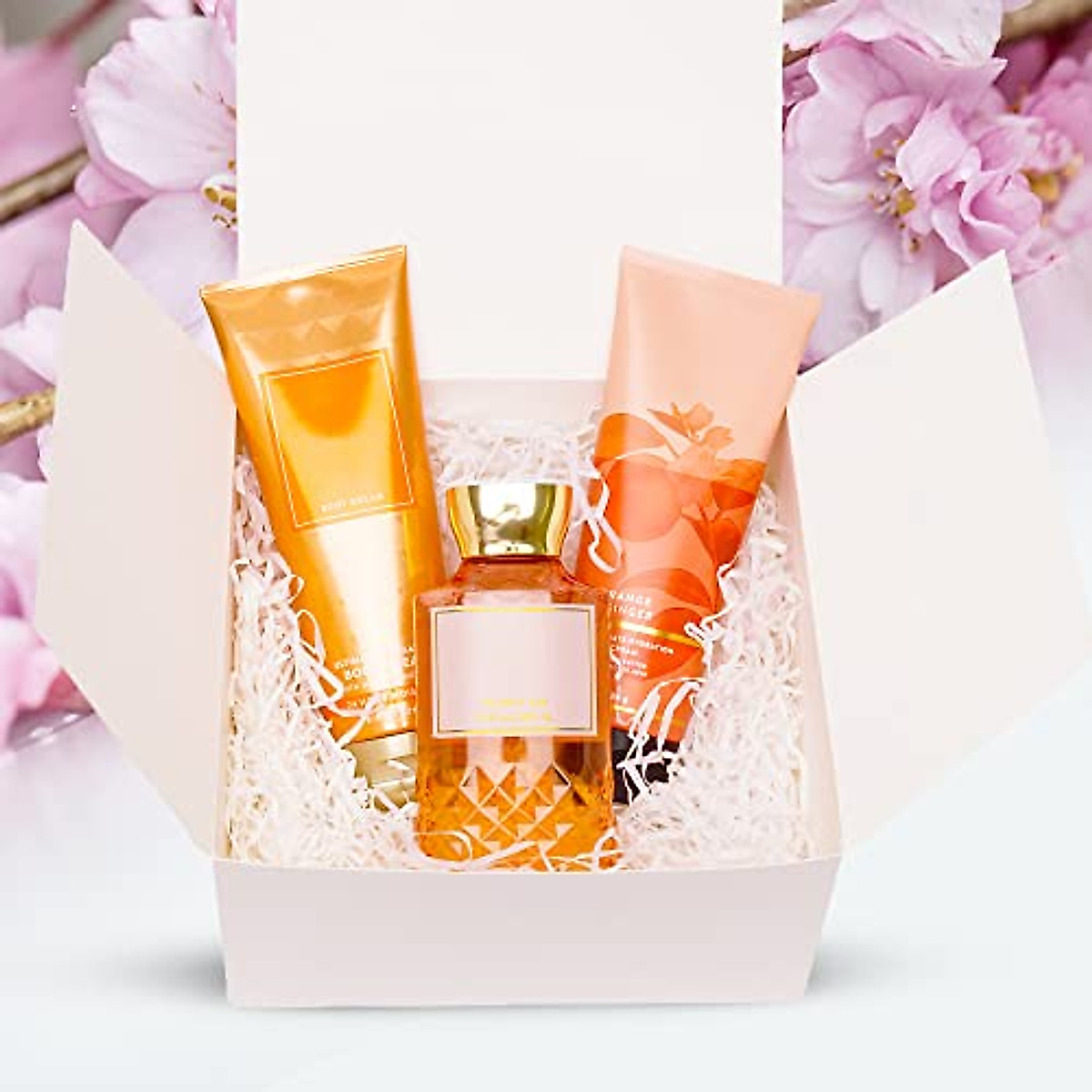 Set of 6 Glossy Laminated Gift Boxes, Boxes For Wrapping Gifts 8x8x4 Inches, Gift Boxes For Presents Includes 1 White Shredded Filling Paper Bag and 1 Black Satin Ribbon, Gift Box in Color White.