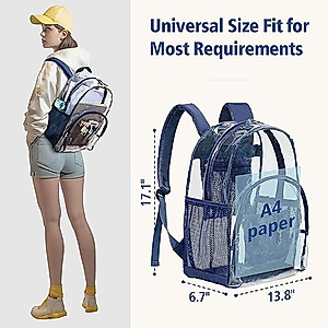 F-color Clear Backpack Heavy Duty - Large Clear Backpacks for School PVC Transparent Bookbag for Students Work Travel, Navy Blue