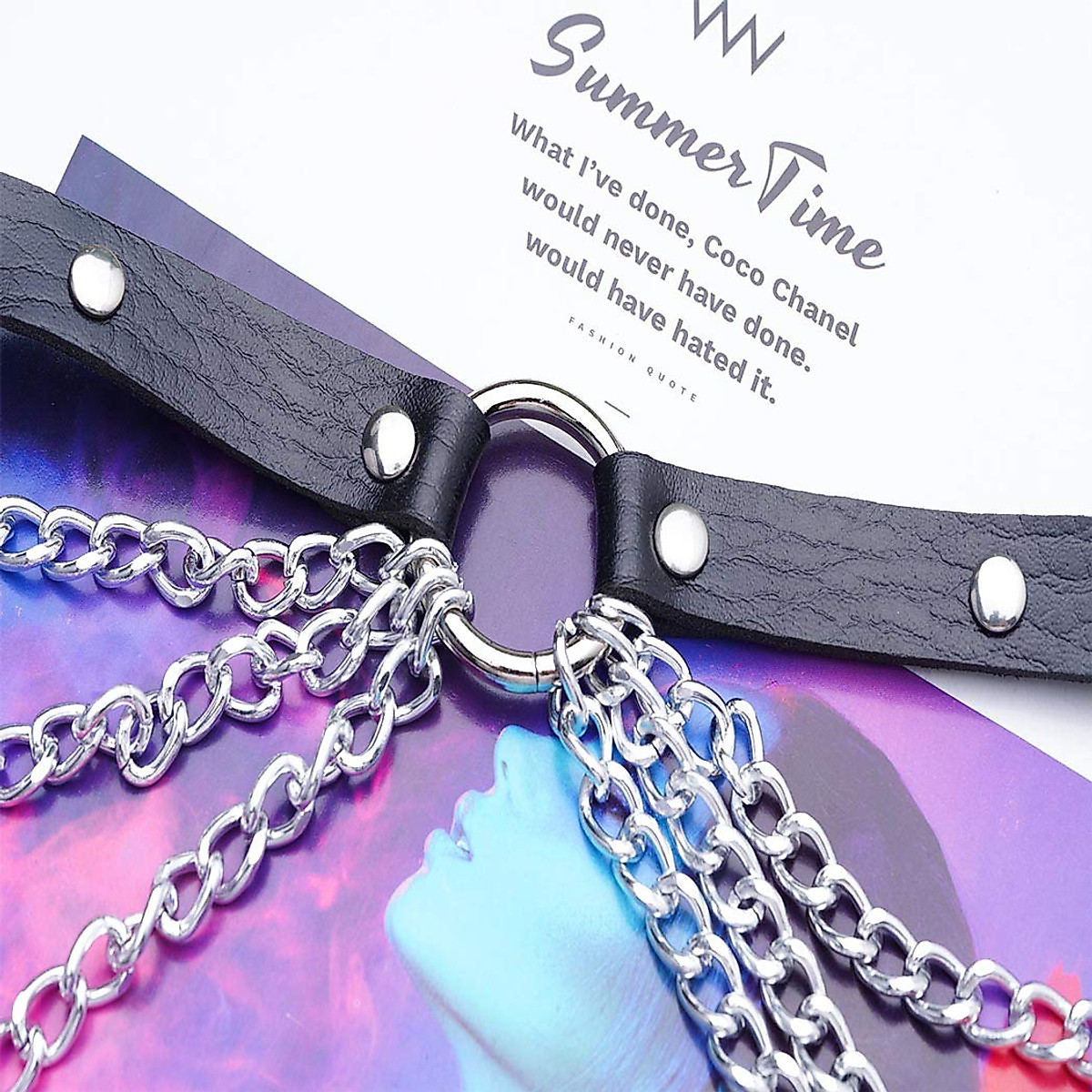 Ludress Punk Layered Chest Chain Black Leather Bar Chain Rave Cricle Body Chain Ring Vest Harness Body Jewelry Cospaly Nightclub Accessory for Women