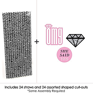 Big Dot of Happiness Omg, You're Getting Married Paper Straw Decor - Engagement Party Striped Decorative Straws - Set of 24