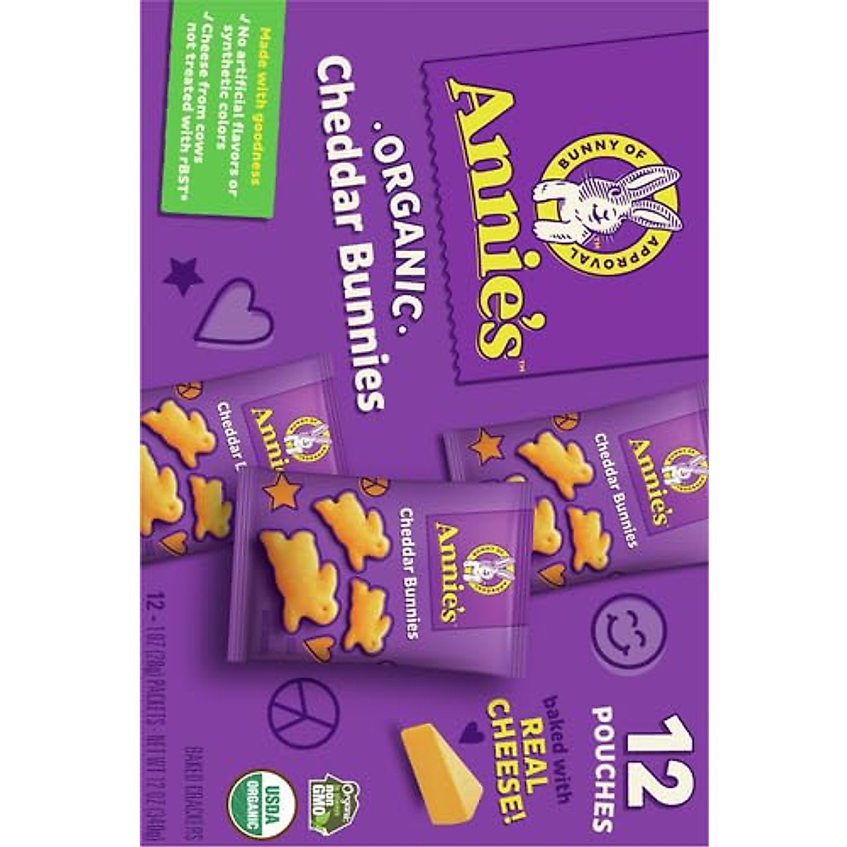 Annie's Organic Cheddar Bunnies Baked Snack Crackers, 12 oz., 12 Pouches (Pack of 4)