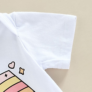 BeQeuewll Newborn Baby Girl Valentines Day Outfit Sweet Heart Letter Print Short Sleeve T-Shirt Romper Elastic Shorts Headband 3Pcs Summer Clothes (Sweat Hears Club-Pink, 18-24 Months)