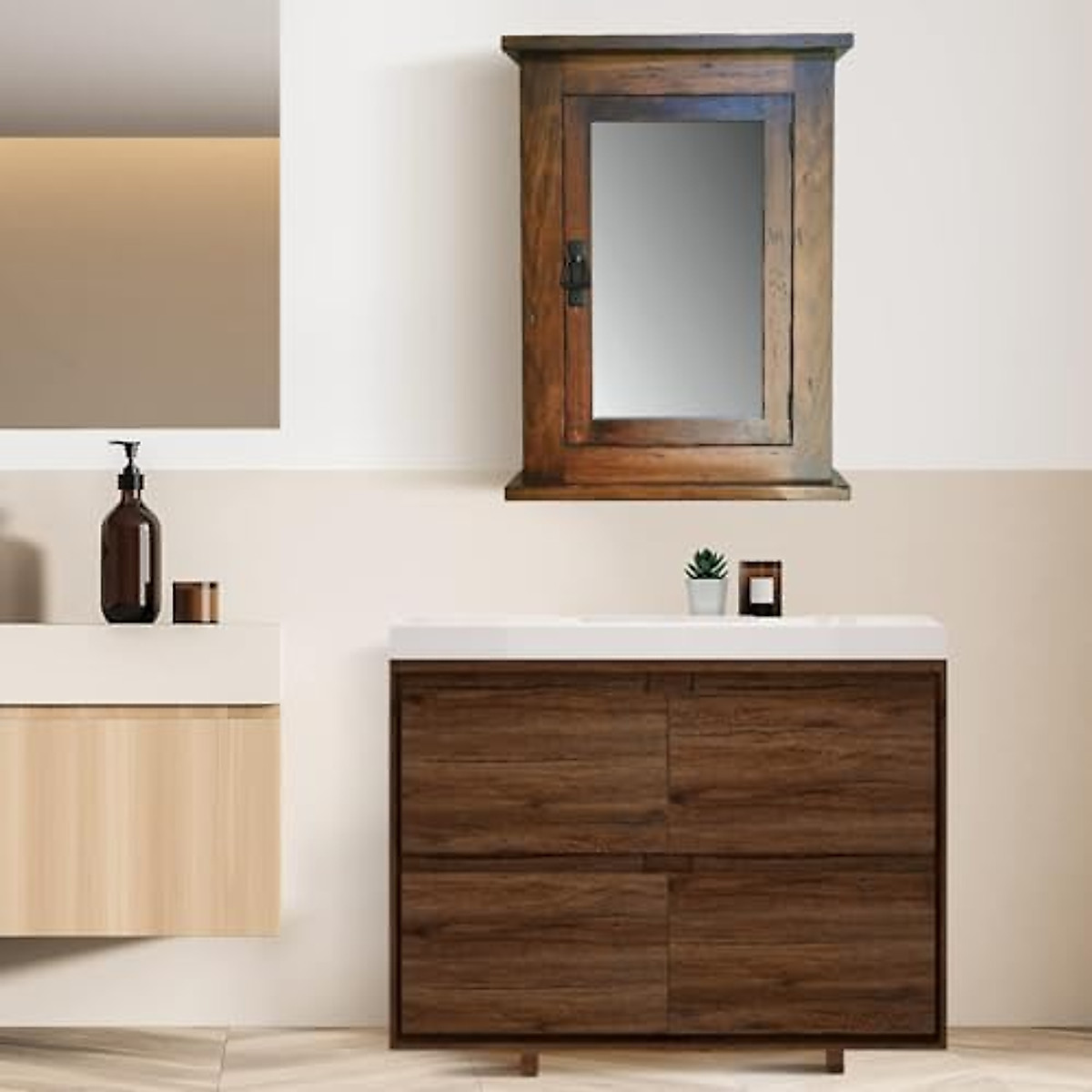 Dijkoo ZyduzscAT NUOTIRUIS Primitive Mission Medicine Cabinet/Surface Mount/Distressed Medium Finish/Solid Wood & Handmade C