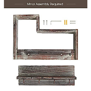 J JACKCUBE DESIGN Wall Mount Entryway Key Holder Rustic Wood Hanging Shelf with 4 Hooks for Keys, Mails, Home Decor Display Wooden Cubby Rack Hanger- MK537A