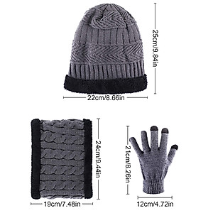 Tatuo 4 Pcs Winter Hat and Gloves Set for Men and Women and Kids Ski Warm Fleece Knit Beanie Hat Warmer Scarf Earmuff(Grey)