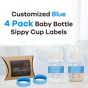 Custom Baby Bottle Labels for Daycare Blue Pink or Orange 4 Pack Sippy Cup Labels Personalized Bands