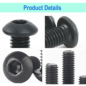 HanTof 125PCS Button Head Hex Socket Cap Screws Bolts, Black Grade 10.9 Alloy Steel, Metric M3 x 8/12/16/20/25mm Allen Head Hex Socket Drive Machine Screw Set with Hex Key, Fully Threaded Pitch: 0.5mm