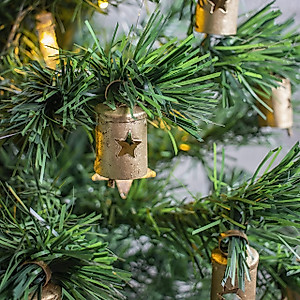 DIYANA IMPEX 12 Vintage Indian Tin Bells Rustic Chime Vintage Jingle Bell Wedding Patio Cow Bells Christmas Tree Crafts Decoration Rounded Top Wind Chime Noah (12, Gold)