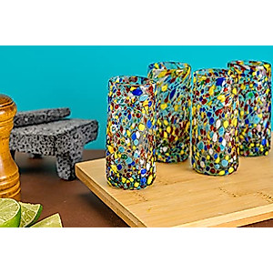 MEXTEQUIL - Authentic Mexican Tequila Shot Glasses - Tequila Set of shot glasses - 4 pcs - 2 Oz - Mexican Hand Blown Shot Glass (Confetti)