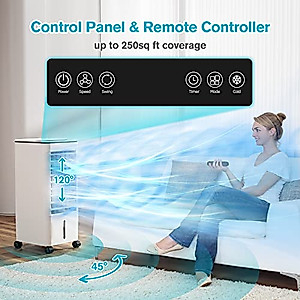 Portable Air Conditioners, 3-IN-1 Evaporative Air Cooler with Remote, 3 Modes 3 Speeds &12H Timer, 1.16Gal Portable AC, 5 Ice Packs & 4 Wheels, 45° Oscillation, Quiet Swamp Cooler for Room Home Office
