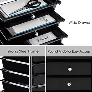 GOFLAME Rolling Drawer Cart with 10 Drawers, Utility Storage Organizer Cart with Wheels and Metal Frame, Art Cart for Office, School, Home, Black