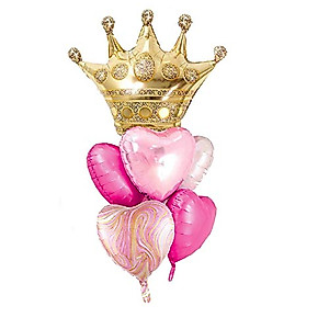 Pink And Gold Large Crown Heart Foil Helium Mylar Balloons Set For Girl's Happy Birthday Pink Princess Party Decorations Baby Shower Party Supplies
