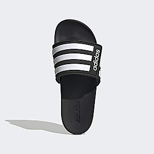 adidas Men's Adilette Comfort Adjustable Slides, Core Black/White/Grey, 10