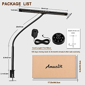 AmazLit LED Desk Lamp, Flexible Gooseneck Office Lamp, Gesture Sensing Desk Light, Screen Monitor Light Bar with Clamp, Adjustable Color Temperature & Brightness, 12W, Black