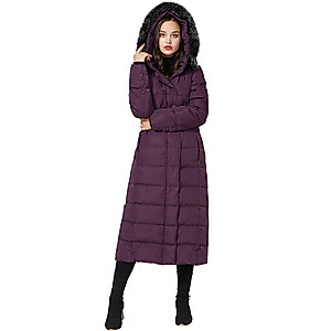 Molodo Women's Long Down Coat with Fur Hood Maxi Down Parka Puffer Jacket X-large