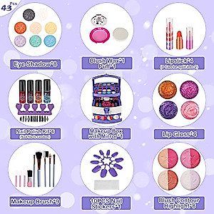 Mathea Kids Makeup Kit for Girls, Washable Non-Toxic Play Makeup, Real Makeup Girl Toys, Makeup Set for Girls, Easy to Storage and Portable, Birthday Toys Gift for 3 4 5 6 7 8 9 10 11 12 Years Old Kid