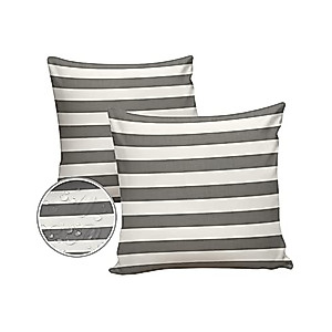 Outdoor Pillows 16x16 Waterproof Outdoor Pillow Covers,Grey Striped Horizontal Geometric Polyester Throw Pillow Covers Garden Cushion for Patio Couch Decoration Set of 2,Farmhouse Stripes Gray