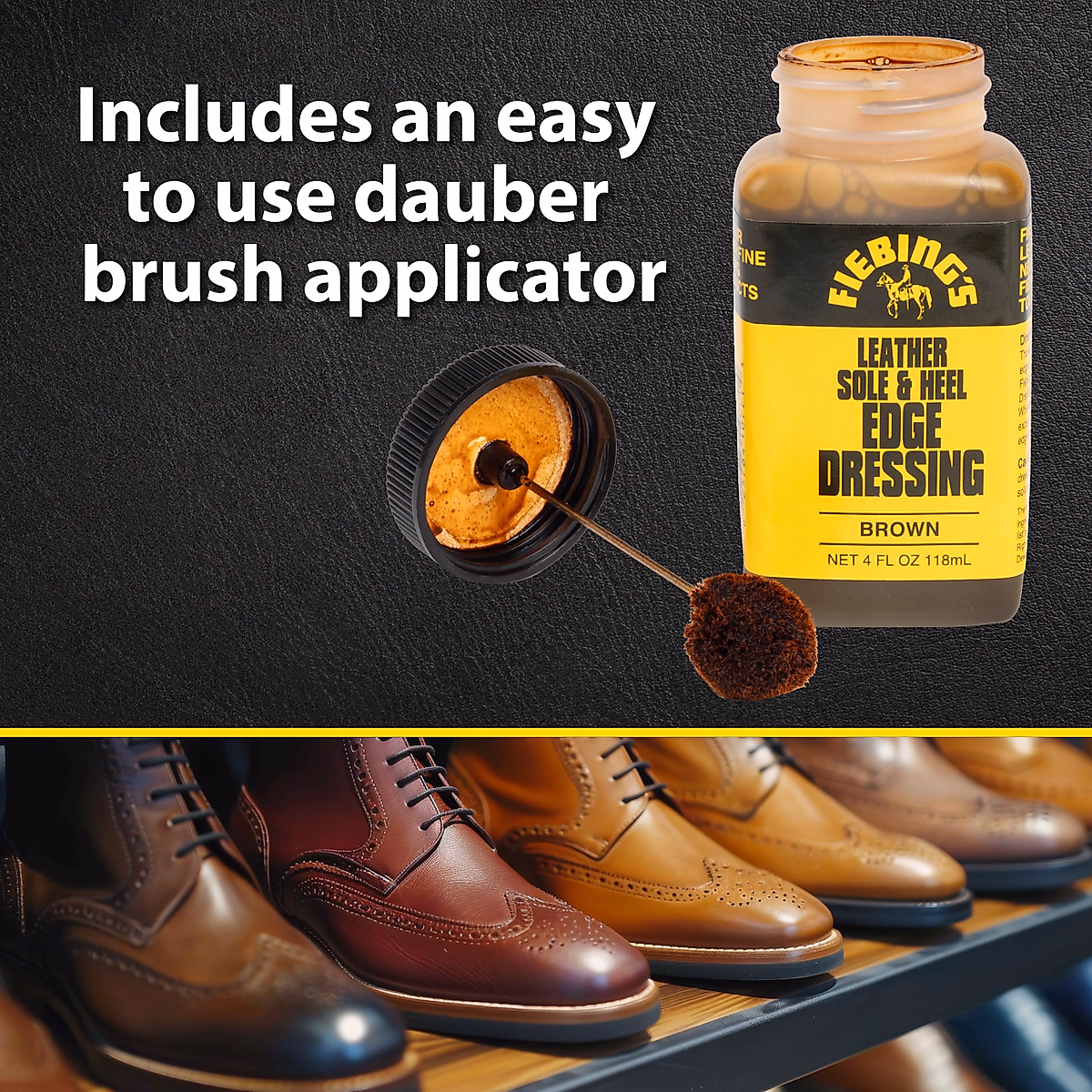 Fiebing's Leather Sole & Heel Edge Dressing, Black/Brown 2-Pack - Color Coats Leather Shoe Edges - 4 oz