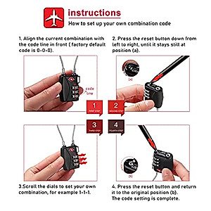 NAGE 3-Digit Cable Lock, TSA Approved Luggage Locks for Suitcase, Gym Lockers, Travel Baggage (2 Pack, Black)