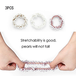 Unicra Pearl Hair Ties Beaded Fashion Elastic Hair Scrunchies Set Fancy Pearls Decorative Ponytail Holder Hair Accessories for Women and Girls 3PCS (Pearl)