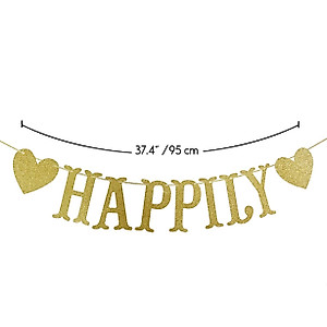 Happily Ever After Glitter Bunting Banner, Engagement,Bridal Shower, Wedding Party Decorations (Gold)