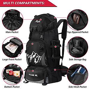 90L Hiking Backpack, Camping Travel Backpack with Rain Cover Lightweight Travel Daypack for Climbing Camping Touring (Black)
