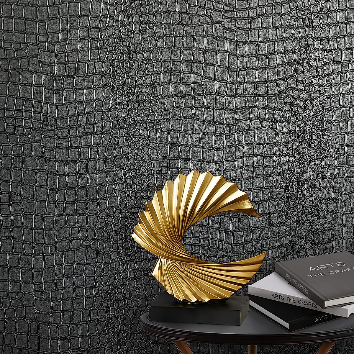 Zeeko 17.3 X 394 Crocodile Textured Wallpaper Black Peel and Stick Wallpaper - Easy Install & Removable Contact Paper for Cabinet, Bedroom & More