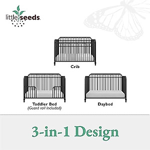 Little Seeds Raven 3-in-1 Convertible Metal Crib, JMPA Certified, Black